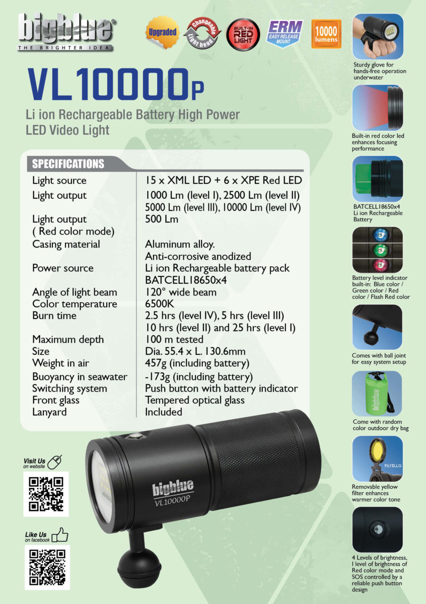 11,000-Lumen Video LightSKU: VL11000P – Bigblue Dive Lights